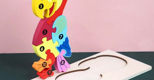 Jucarie educativa, puzzle lemn incastru, Papagal cu cifre,10 piese